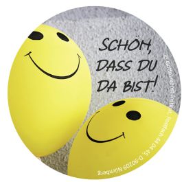 10er-Pck Aufkleber „Smileys“ (4 cm) mit Text „Schön, dass Du da bist!“